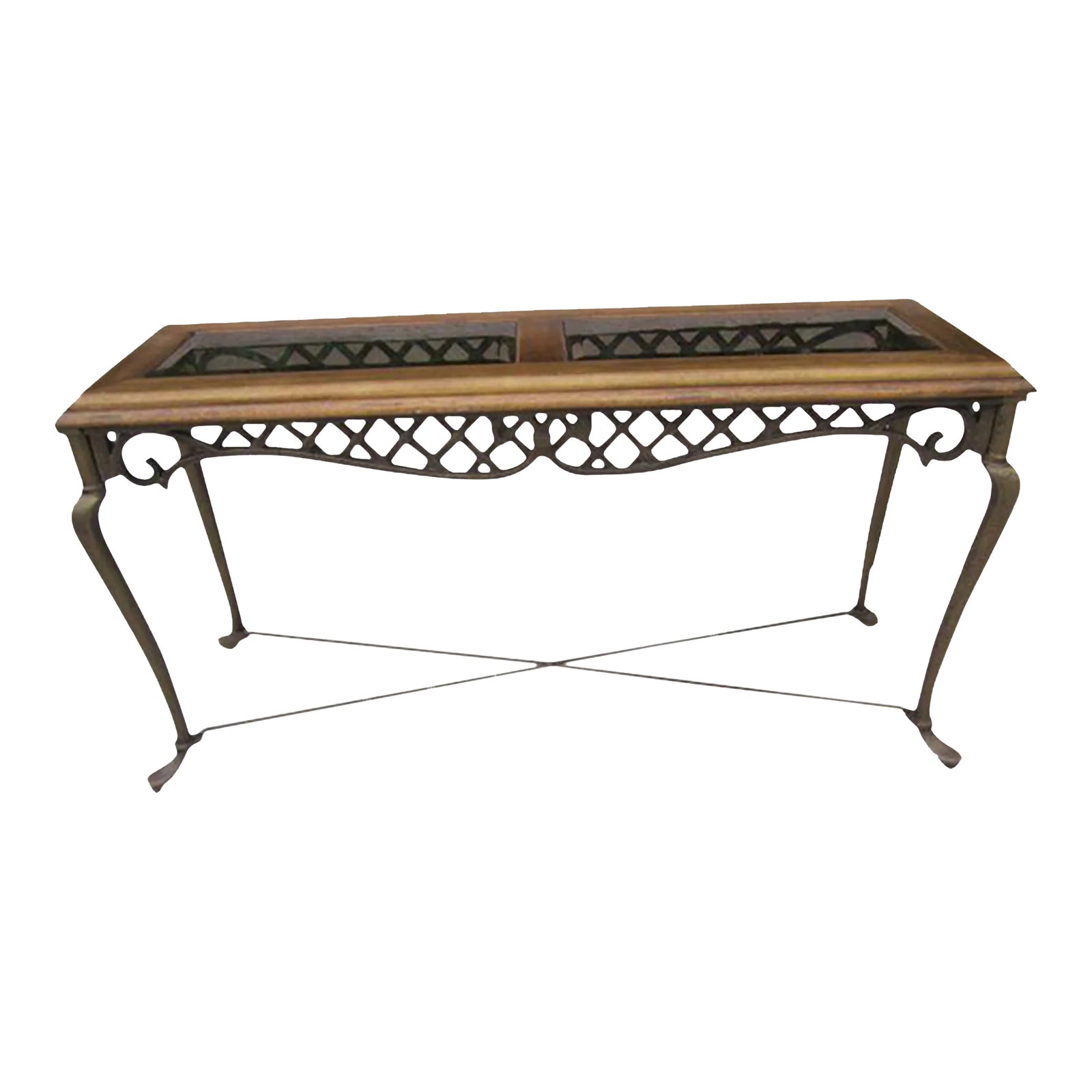 1980s Entry Foyer Table Italian Style Metal Wood Glass Top | Chairish