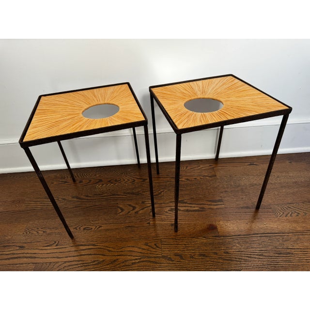 Pair of Metal and Raffia Side Tables | Chairish