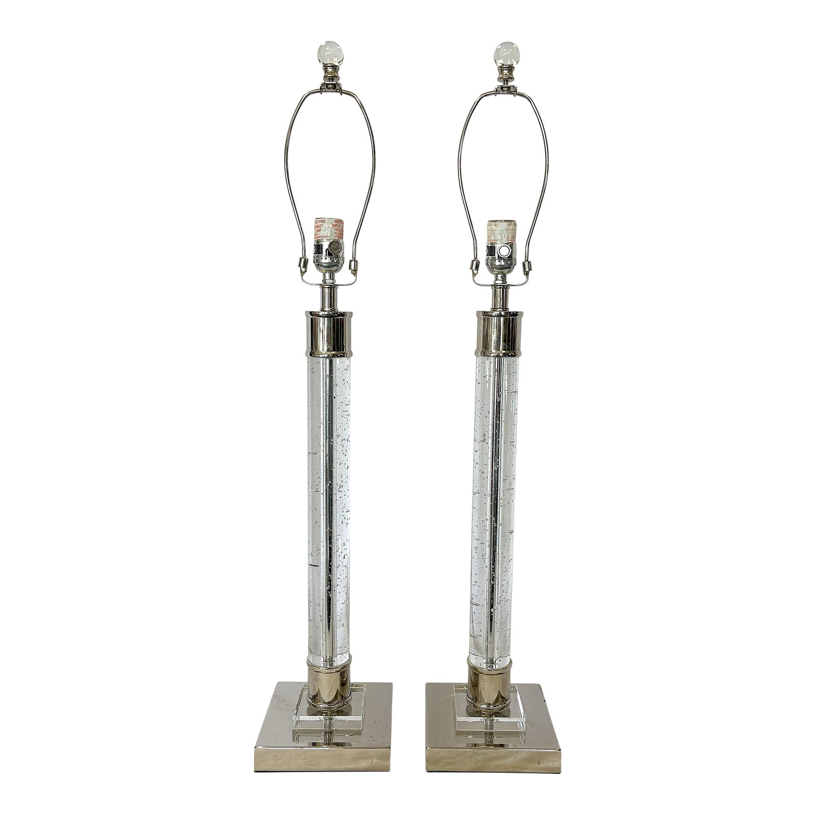 Crystal and Chrome 3-Way Led Column Lamps- A Pair | Chairish