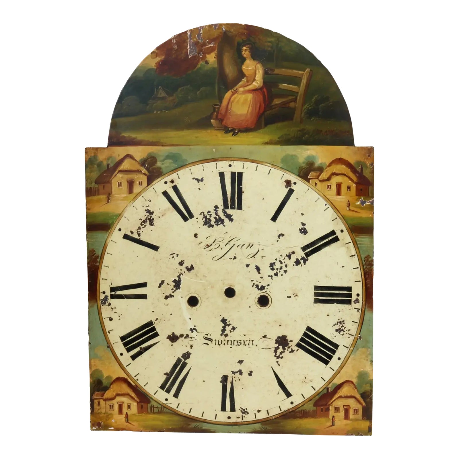 18th Century English Hand-Painted Clock Face W/ Pastoral Scene | Chairish