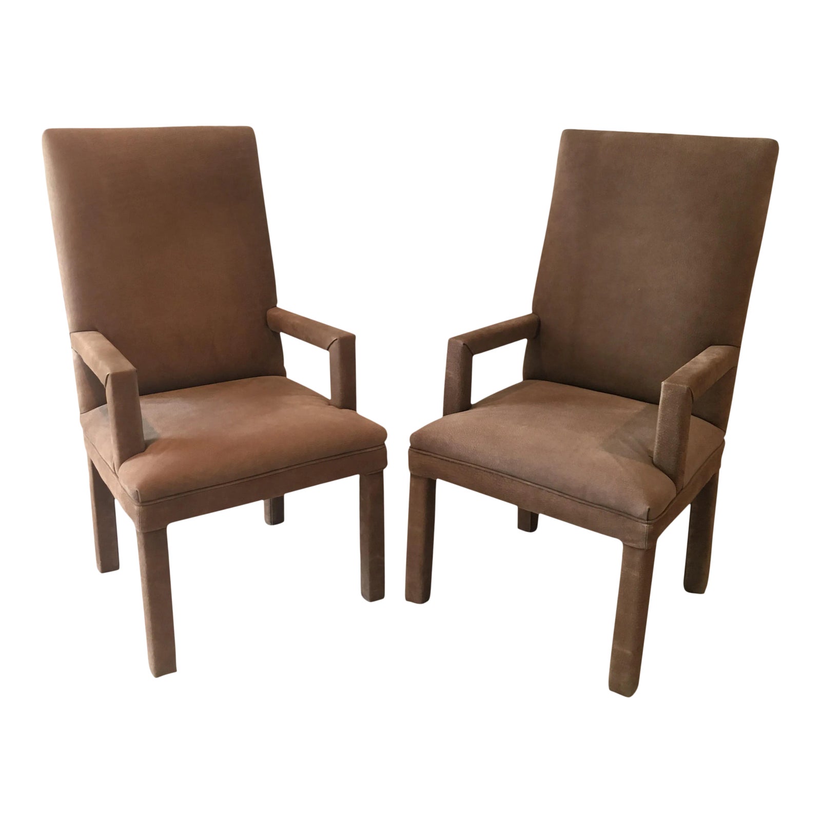 Sueded Leather Parsons Arm Chairs - a Pair | Chairish