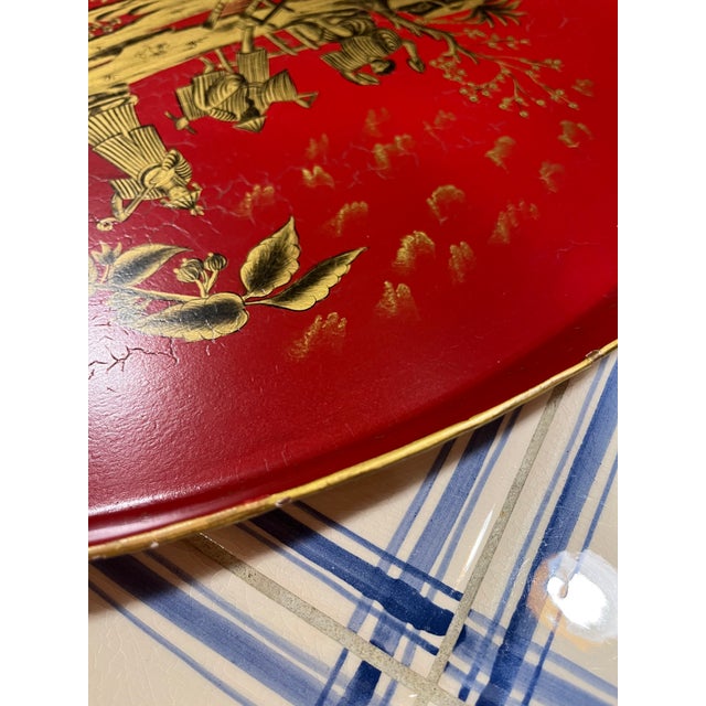 1980s Vintage Asian Inspired Tole Red Oval Tray | Chairish