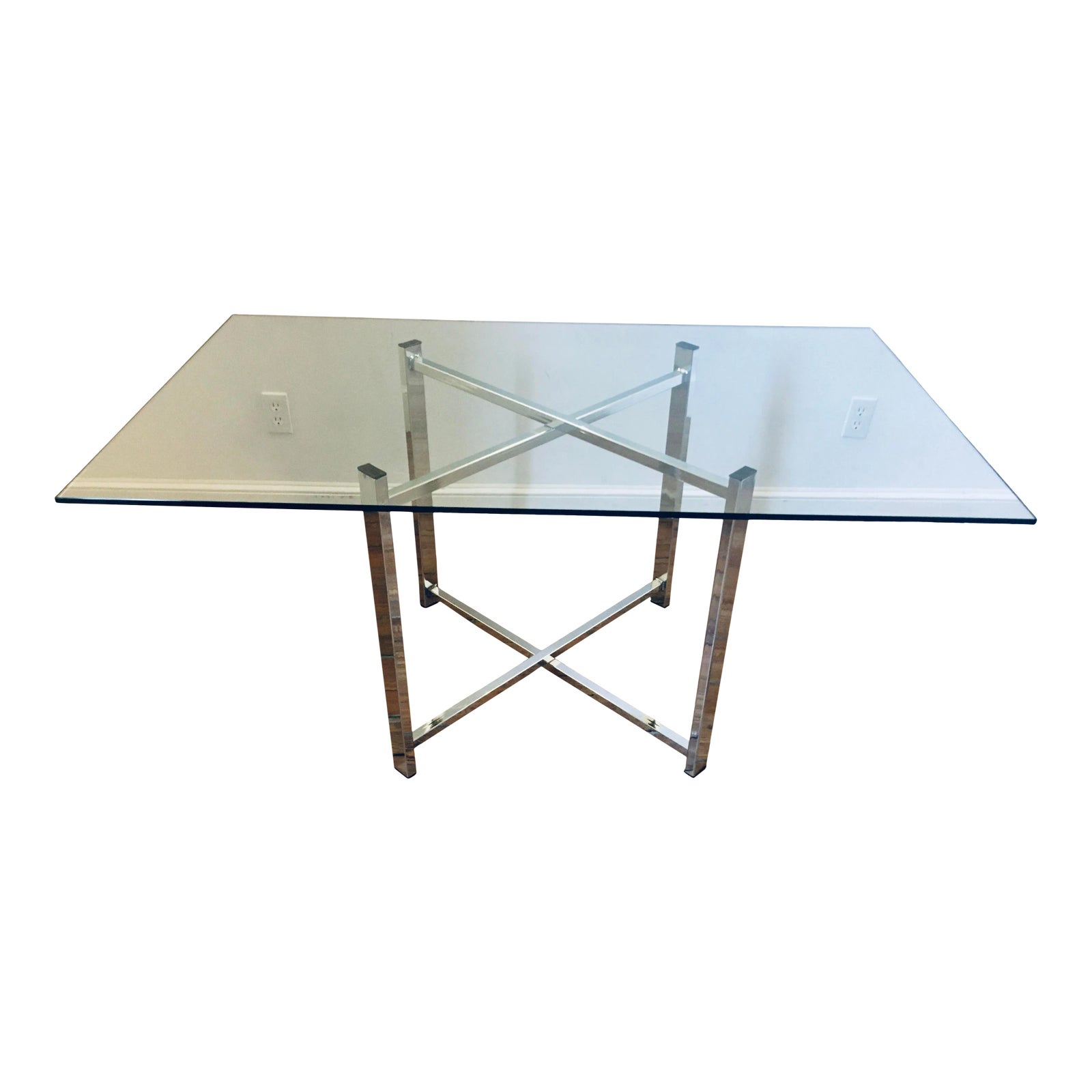 60" Folding X-Frame Glass + Chrome Dining or Console Table - 1970s ...