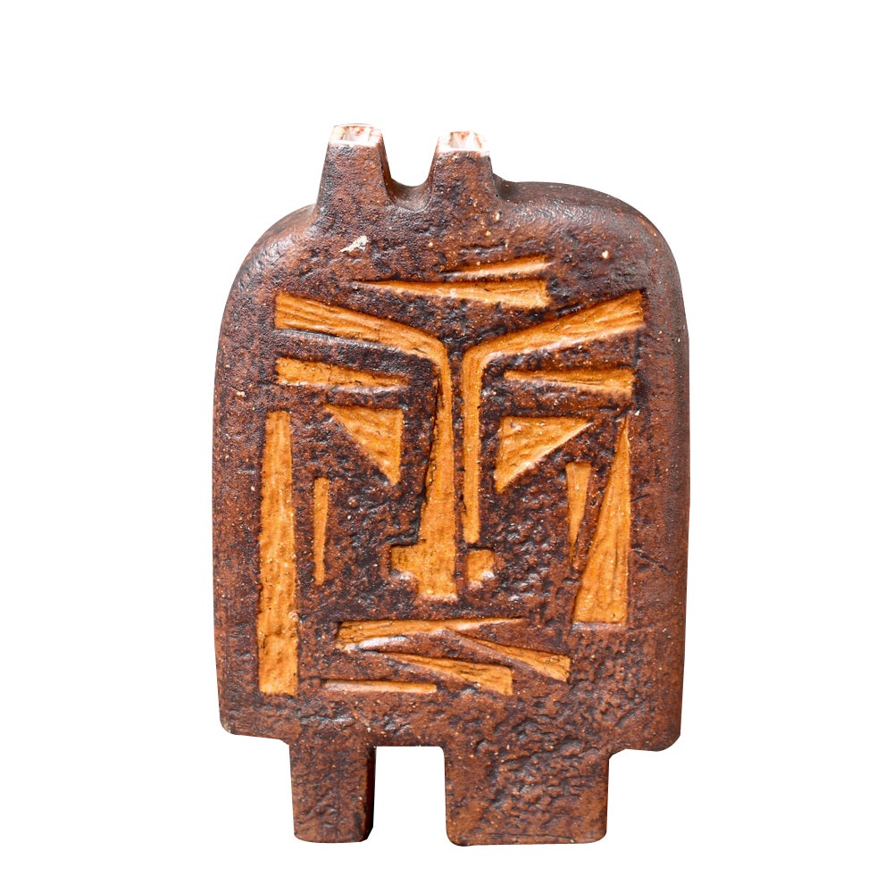 French Ceramic Vase with African Mask Motif by Jacqueline Lerat, 1960s ...