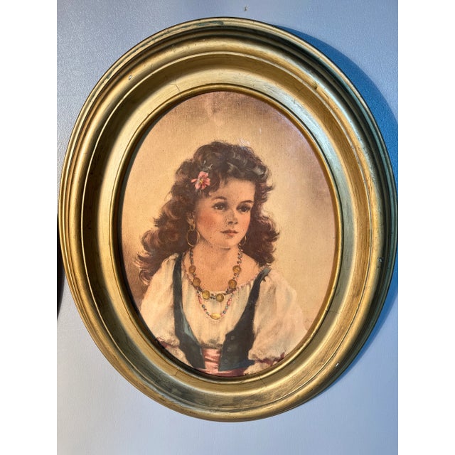 Gypsy Young Girl & Boy C1940 by Anne Allaben Gold Oval Frames 13x16 ...