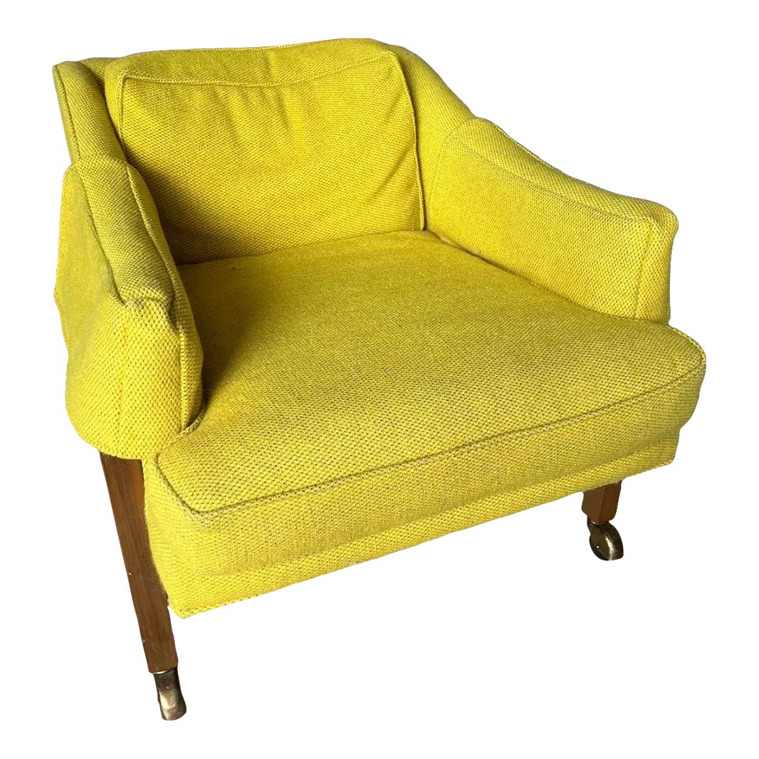 Vintage,1960s, Yellow Chartreuse Danish Lounge, Club Chair | Chairish