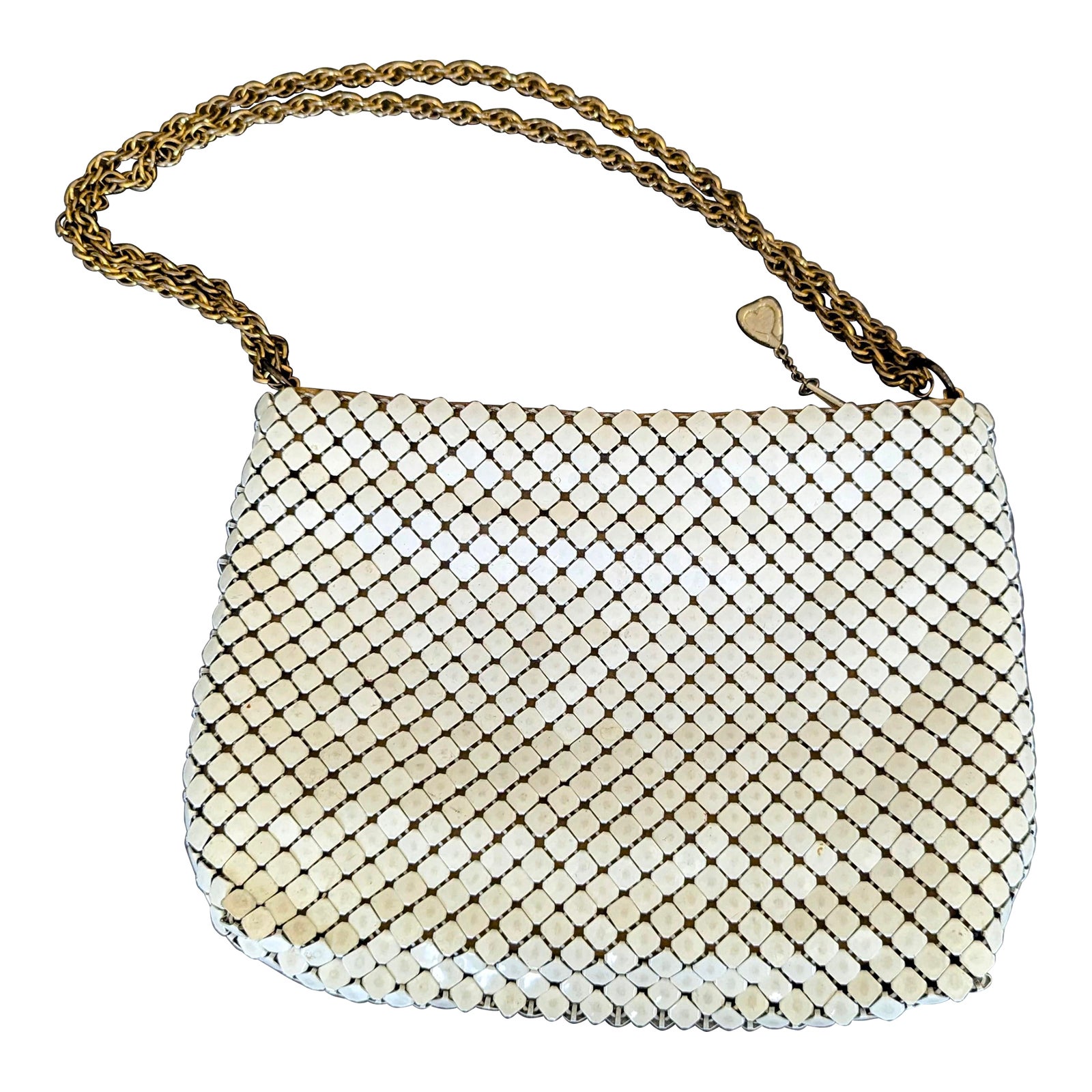 Vintage Whiting & Davis White Mesh Purse With Gold Chain | Chairish