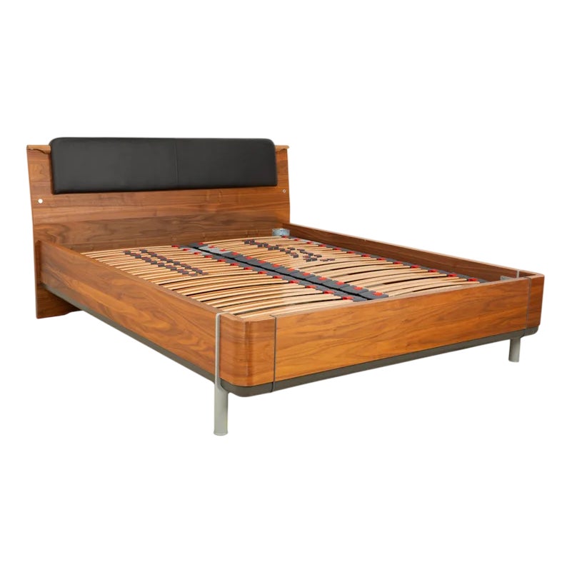 Bed in Leather and Wood from Hülsta | Chairish