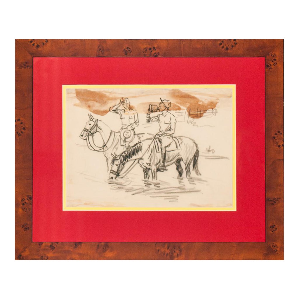 1940s Two Cavalry Officers Pencil Drawing by Paul Brown | Chairish