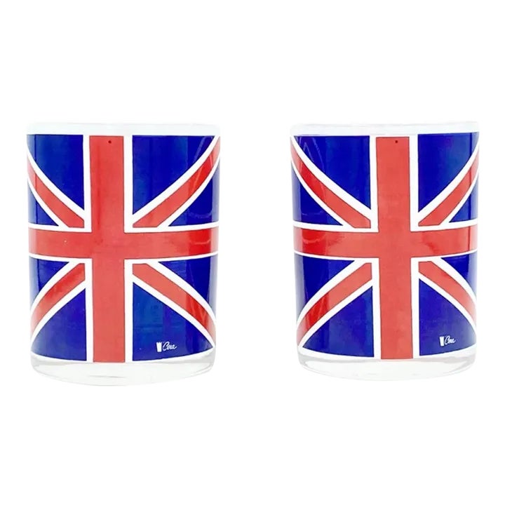 Pair of Vintage Cera Union Jack Uk British Flag Cocktail Tumbler ...