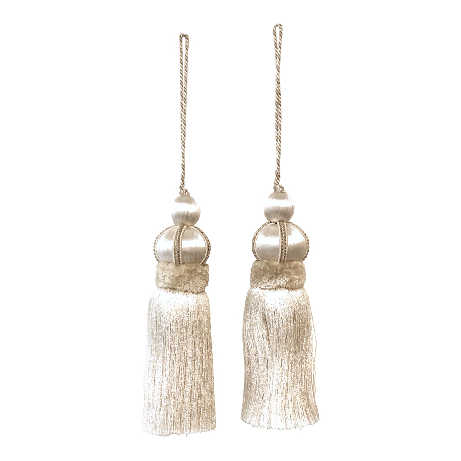 Ivory Key Tassels W Cut Velvet Ruche - a Pair | Chairish