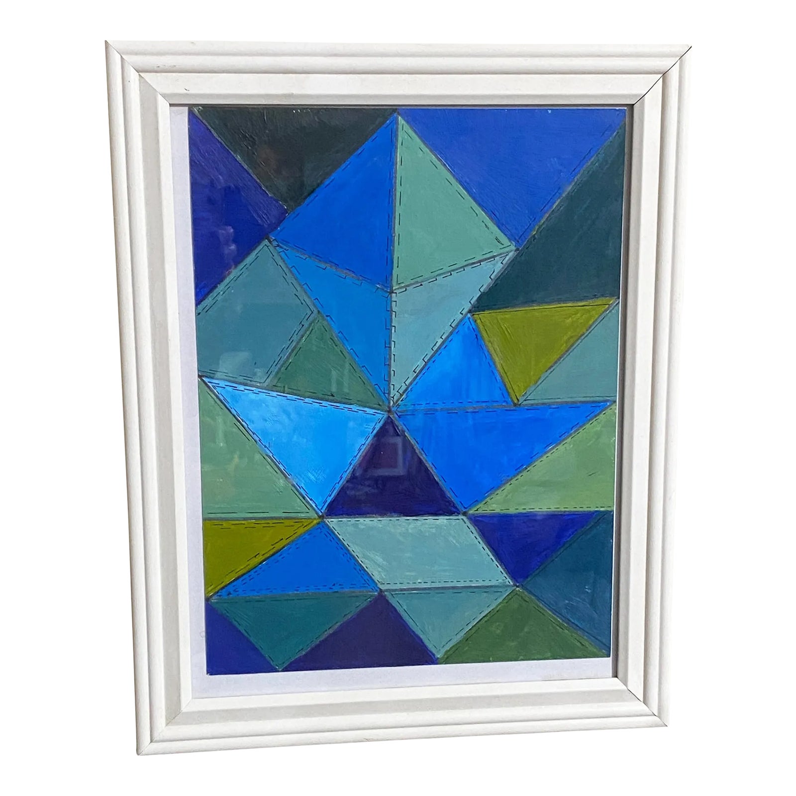 Acrylic on Paper Framed Abstract Titled Bojagi Stitches | Chairish