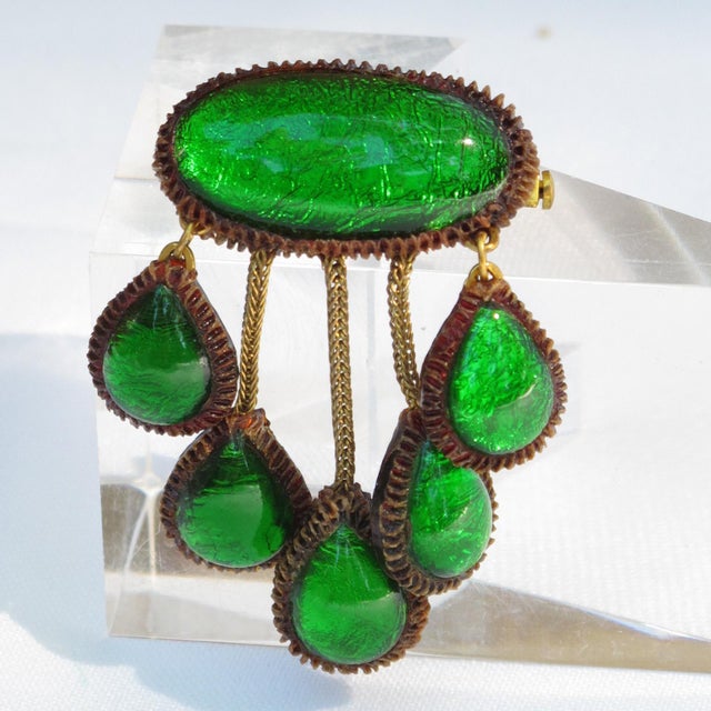 Line Vautrin School Green Talosel Resin Dangle Pin Brooch | Chairish