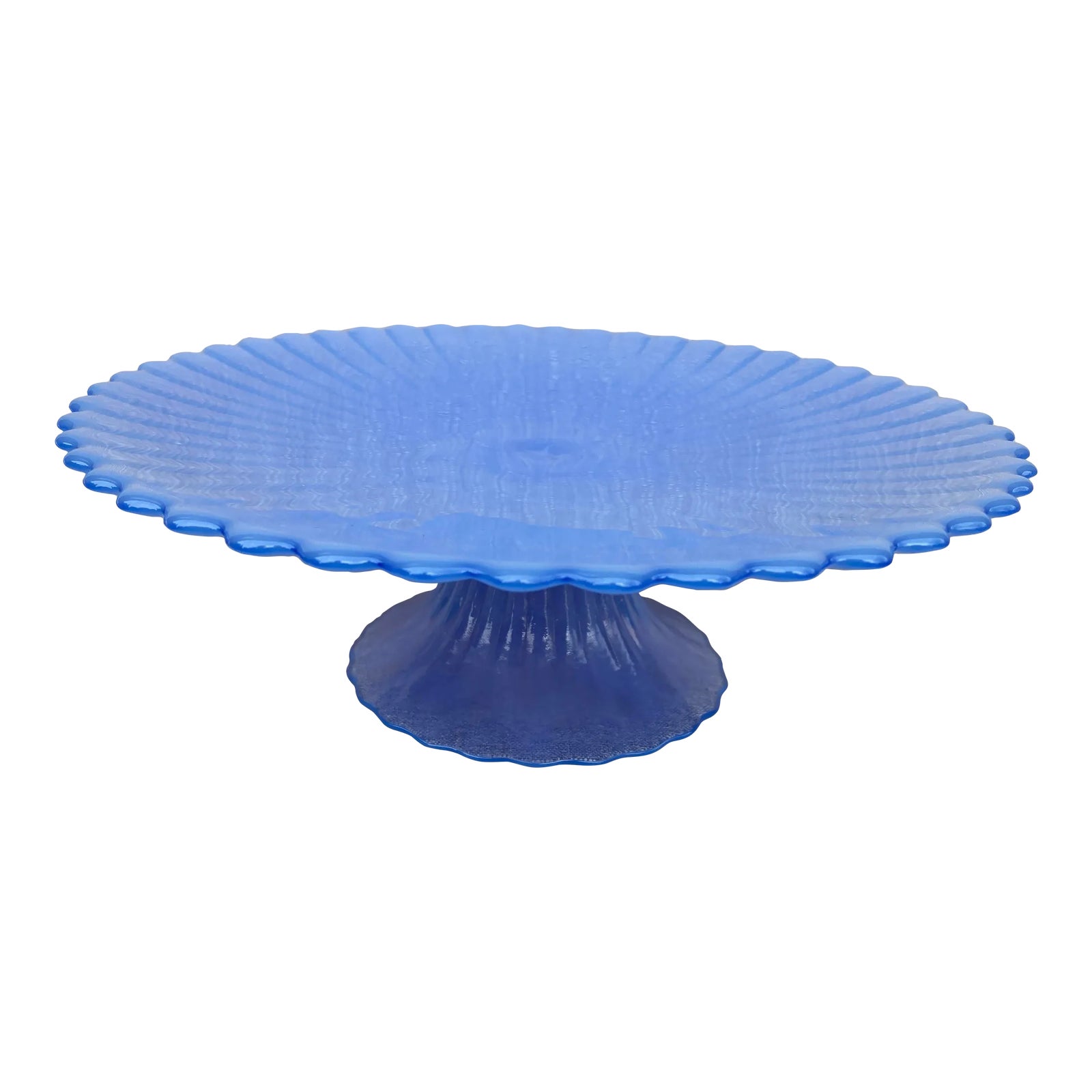 Mid 20th Century Blue Murano Cake Pedestal Plate Stand | Chairish