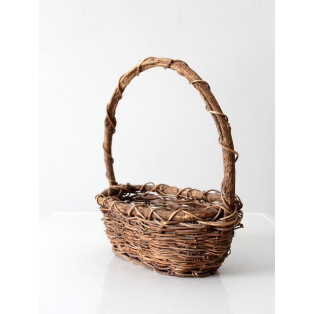 Vintage Rustic Twig Basket | Chairish