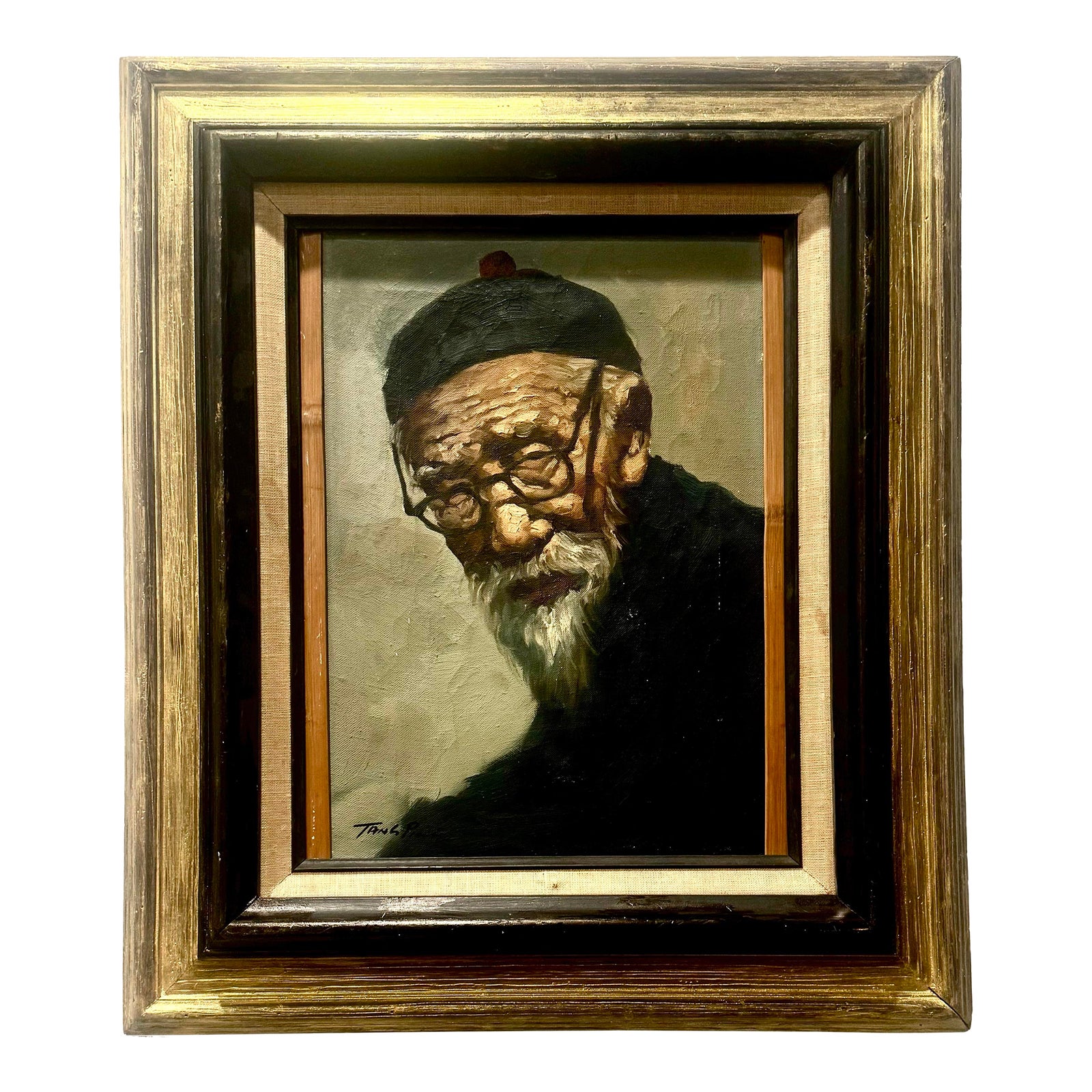 Tang Ping’s Old Gentlman Original Oil Painting | Chairish