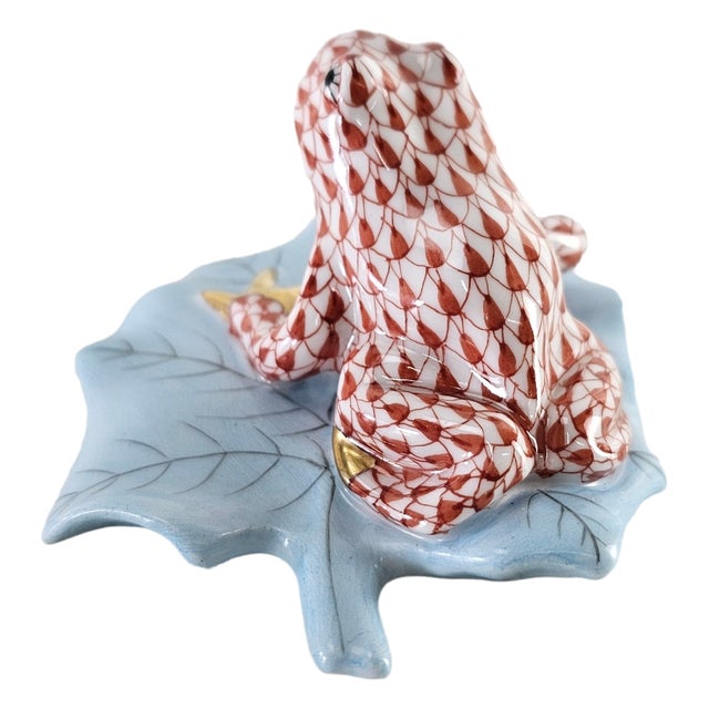 Herend Orange Rust Frog on Lily Pad With 24k Gold Accents Figurine ...