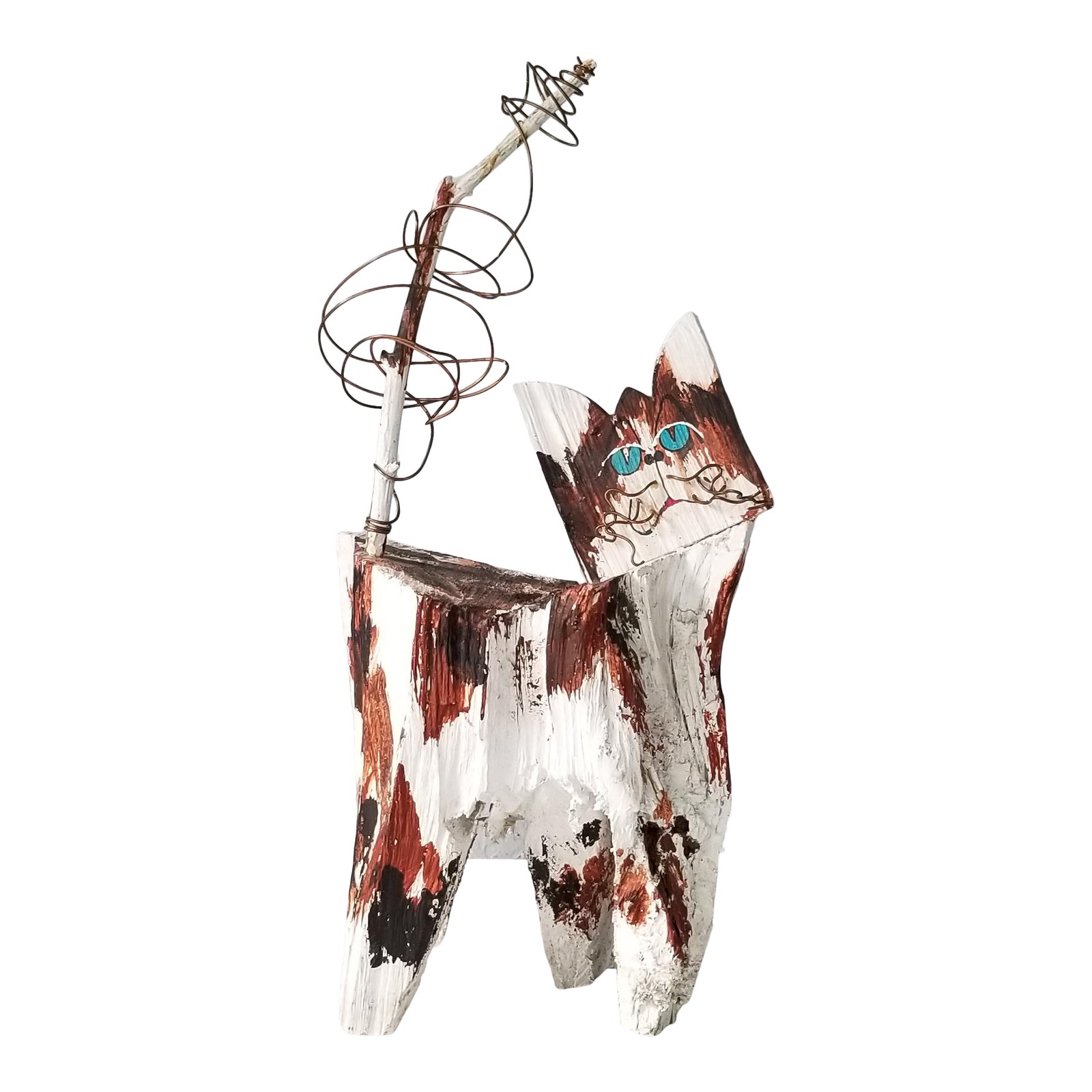 1980s Abstract Cat Art Wood Sculpture | Chairish