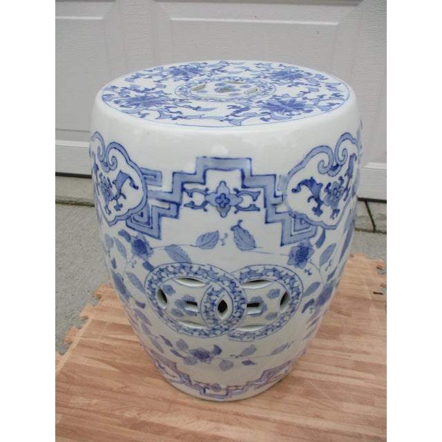 Blue & White Ceramic Chinese Garden Stool | Chairish
