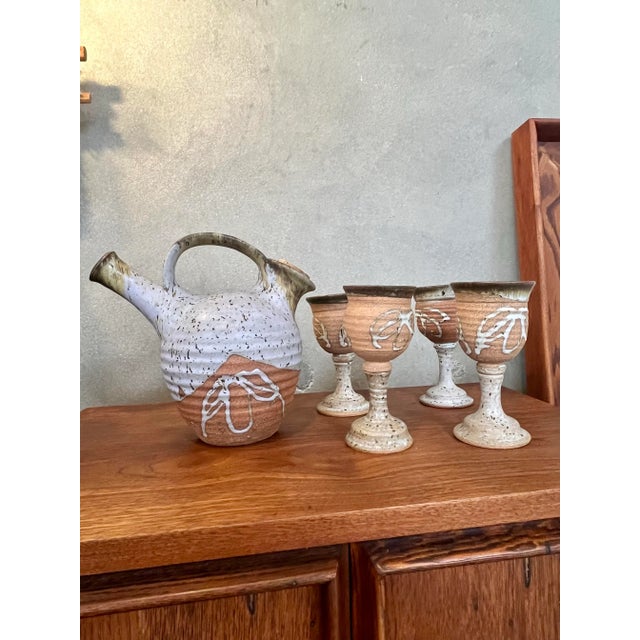 Vintage Studio Pottery Vessel & Goblet Set- 5 Pieces | Chairish