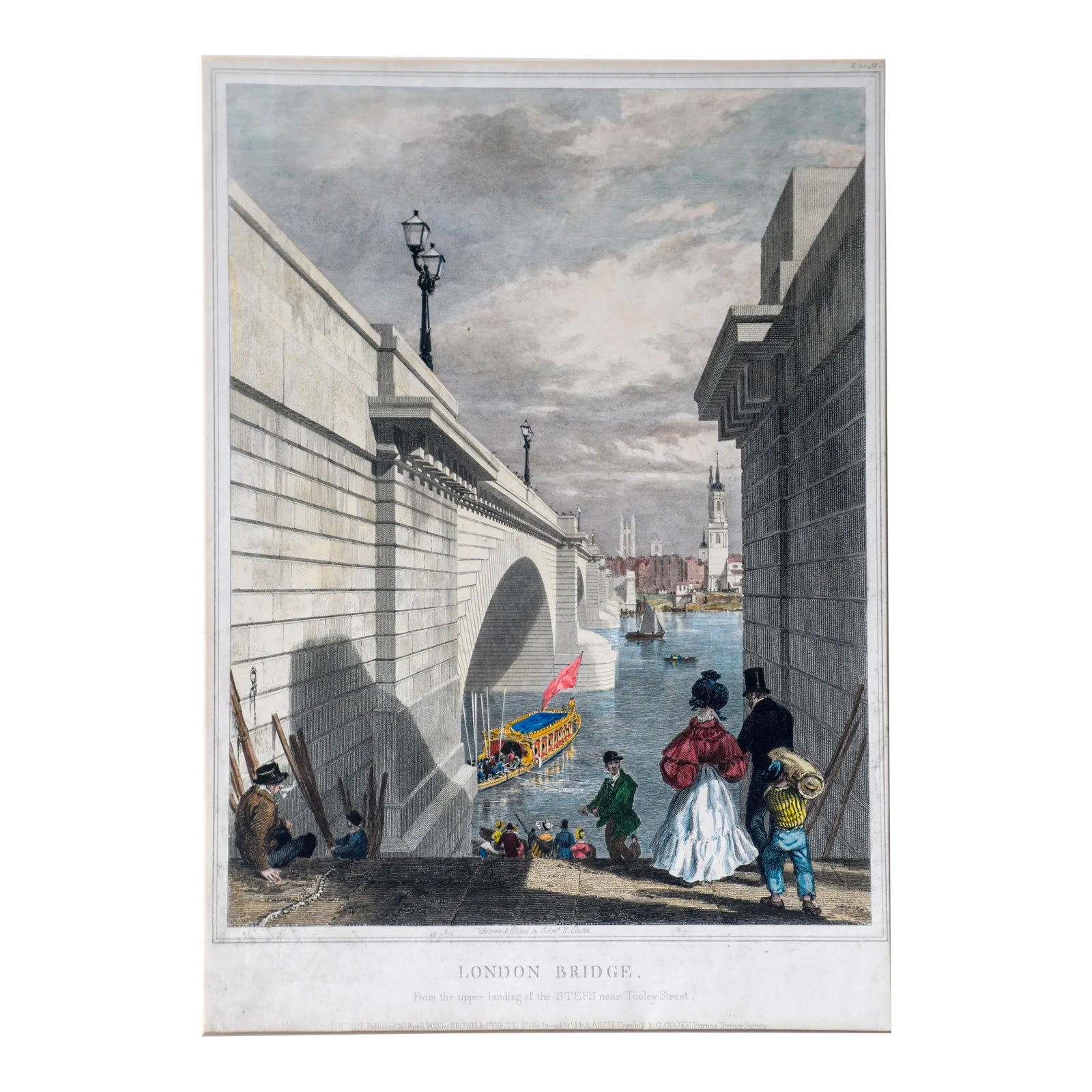 Antique 1833 London Bridge Lithograph Tooley Street Steps Edward W ...