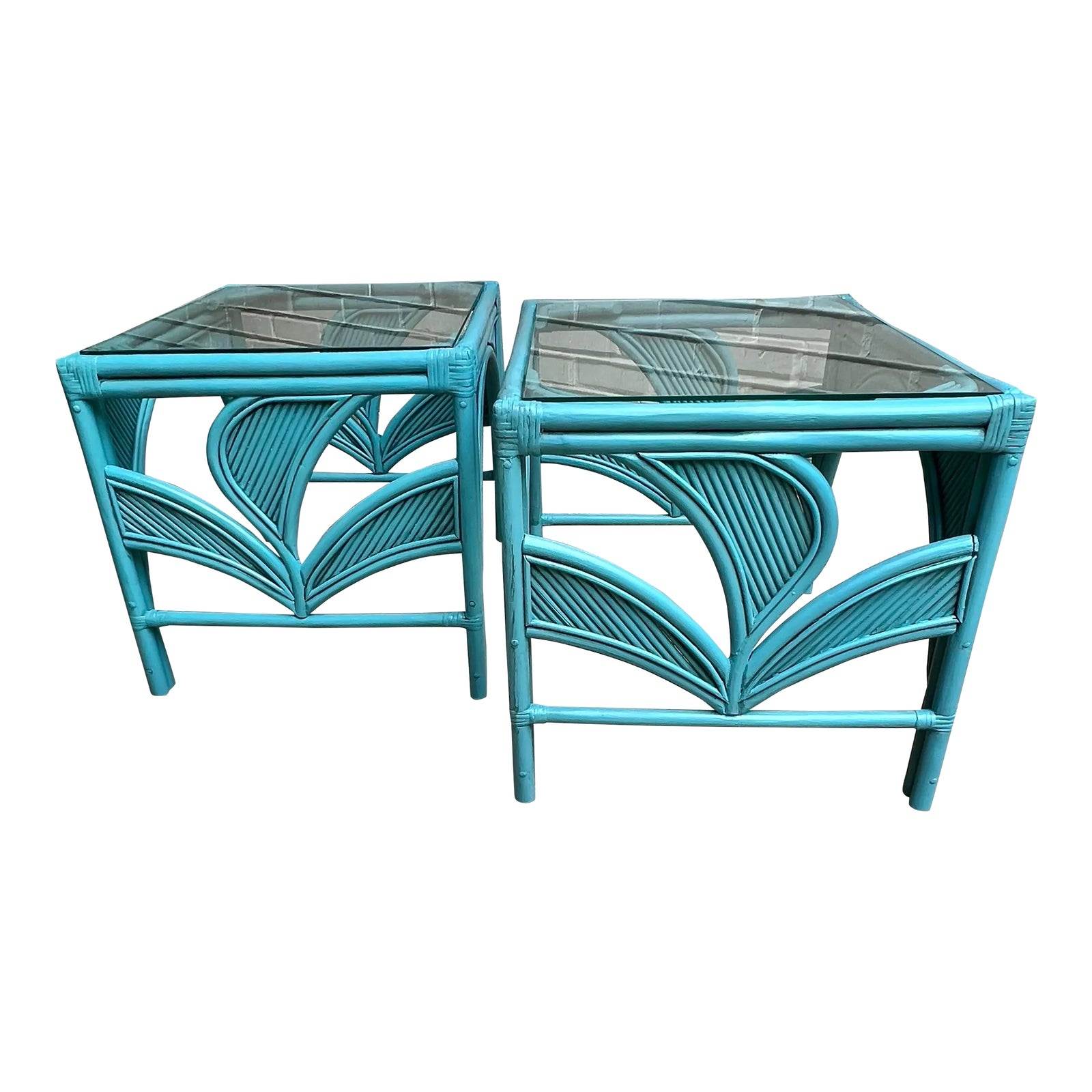 Late 20th Century Palm Beach Regency Newly Painted Vintage Teal Rattan ...