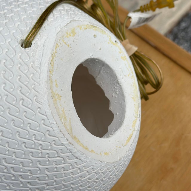 Vintage White Plaster Incised Wave Table Lamp | Chairish