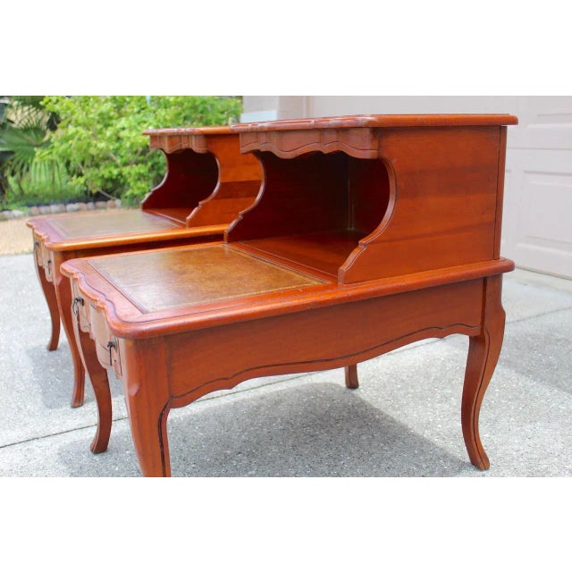 Pair of Vintage Two-Tier Leather Step Side Tables With Drawers | Chairish