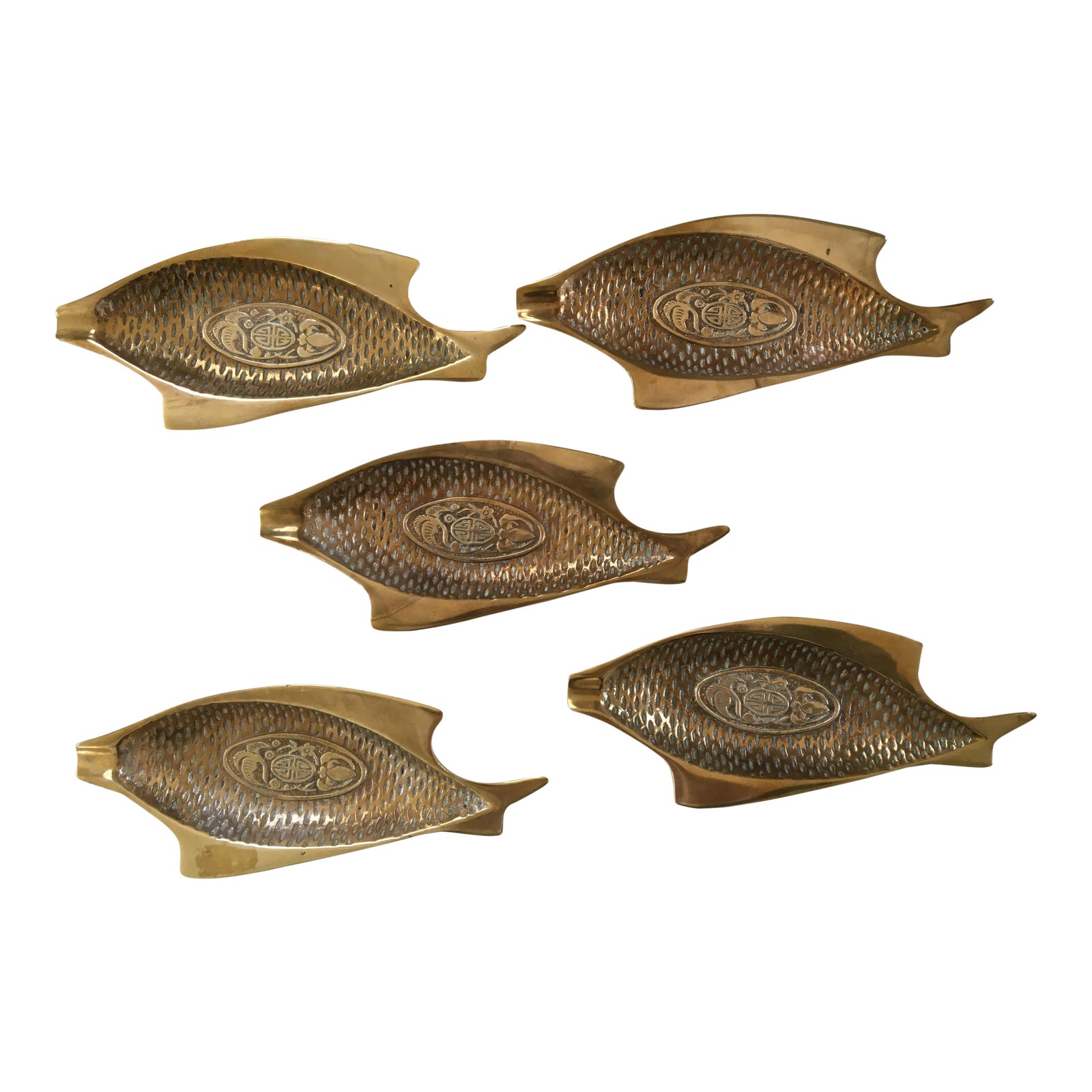 Mid-Century Solid Brass Asian Fish Trays - Set of 5 | Chairish