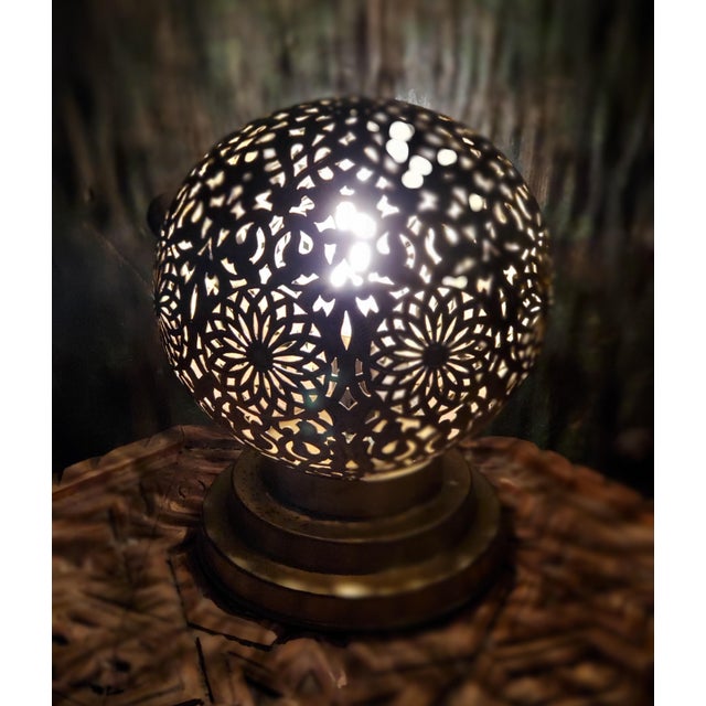 Contemporary Ball Shape Moroccan Copper Table Lamp in Brass Finish ...