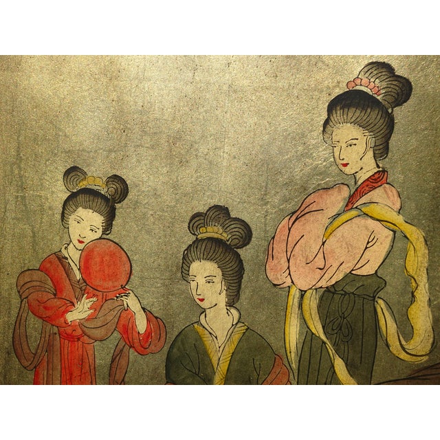 Vintage Oriental Asian Gold Two Panel Wall Screen Picture ~ Geishas ...