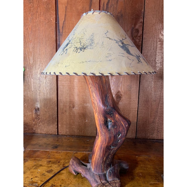 1970s Wood Lodge Lamp with Fiberglass Shade | Chairish