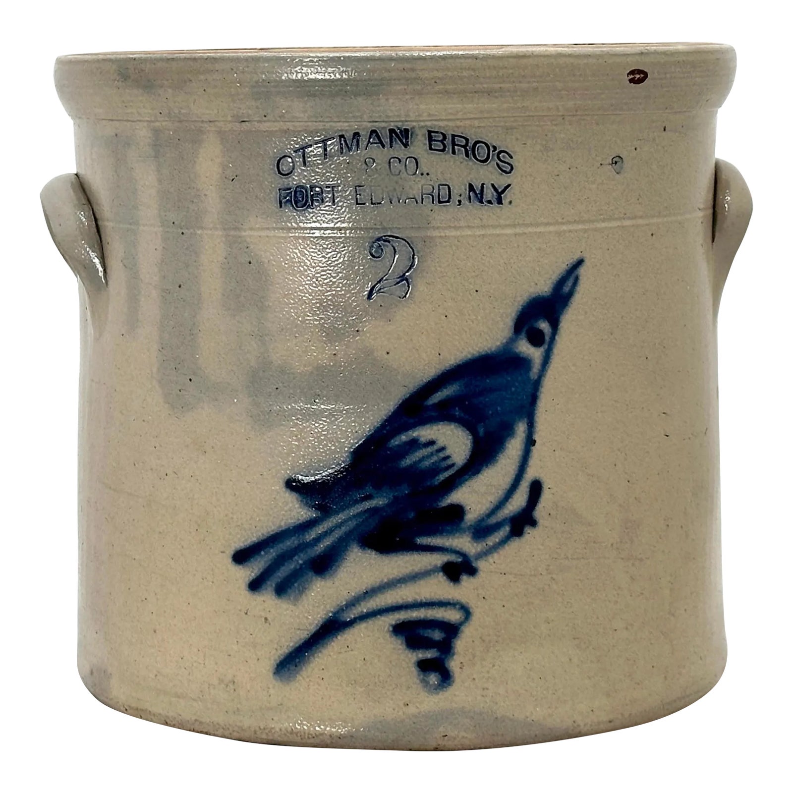 Outstanding Antique Blue Bird Decorated American Stoneware 2 Gallon ...