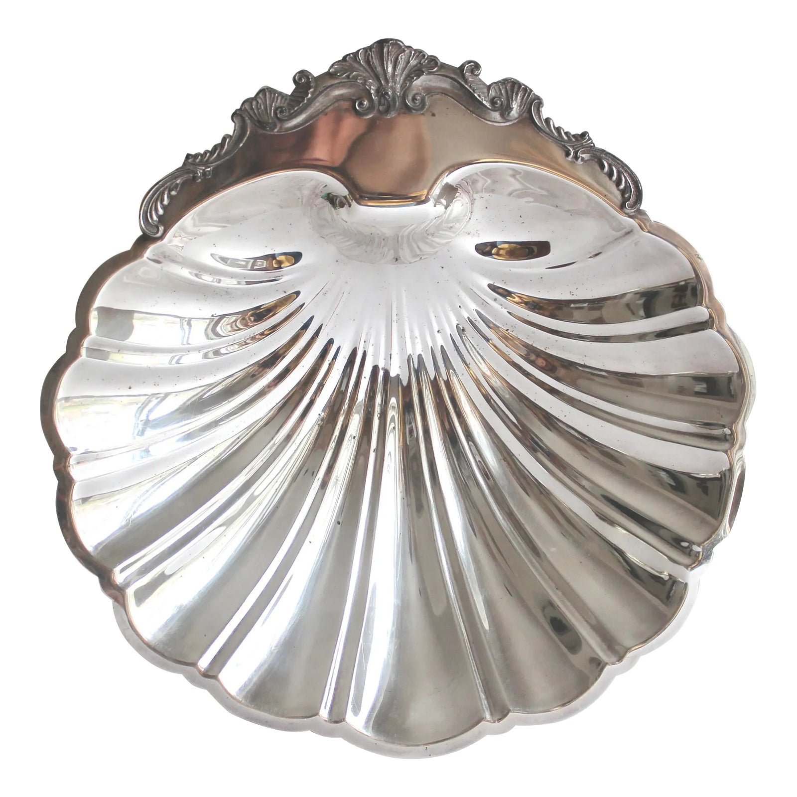 Large Antique Silver Clam Shell Bowl With Shell Feet Centerpiece | Chairish