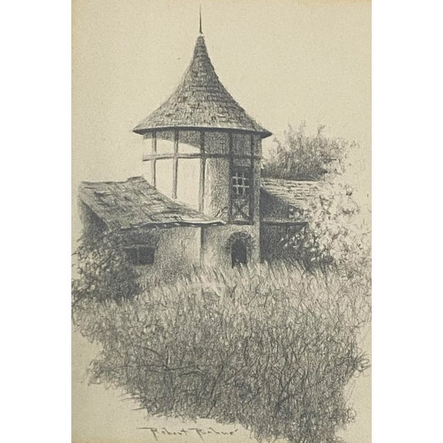 Vintage "Tudor Cottage" Original Graphite Drawing C.1940 | Chairish