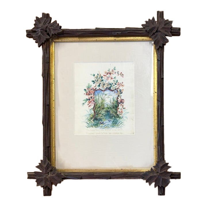 Antique Black Forest Wood Frame With Antique Water Color Painting ...
