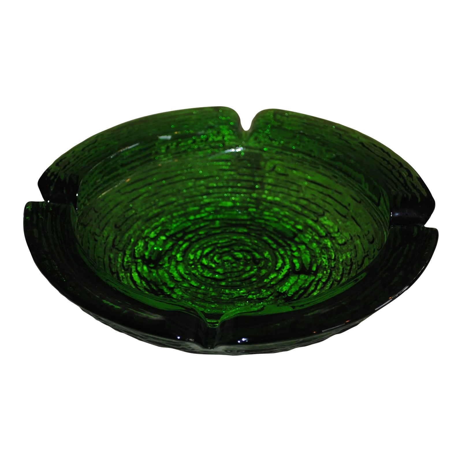 Mid Century Large Green Soreno Textured Round Ashtray Catchall | Chairish
