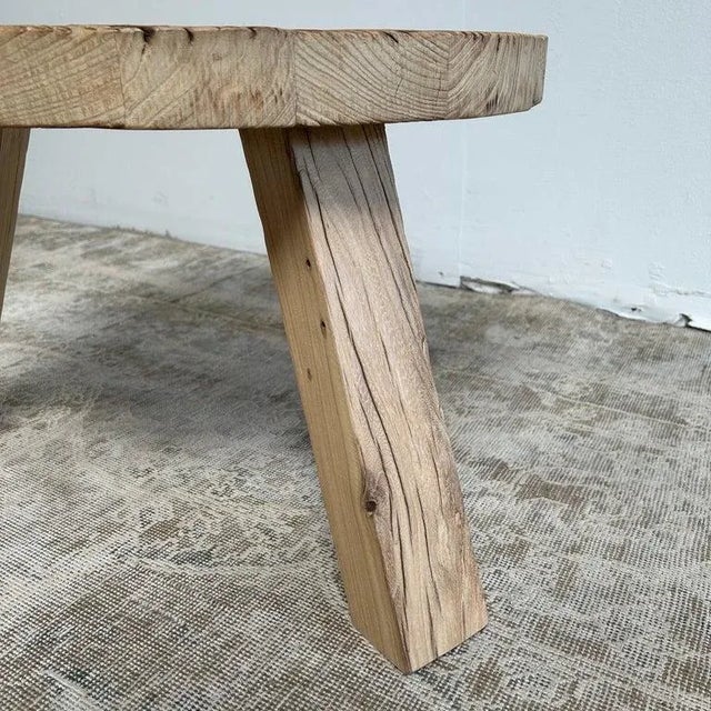 Elm Wood Round Tri Leg Side Table | Chairish