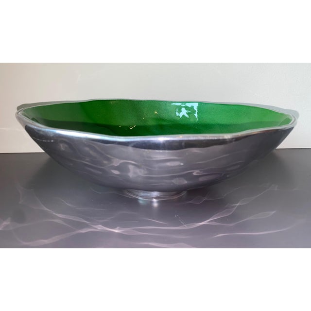 1990s Large Mariposa Textura Serving Bowl Emerald Green and Silver ...