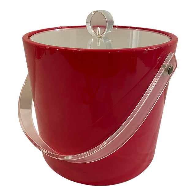 Late 20th Century Red Christmas Holiday Ice Bucket With Lucite Handle ...