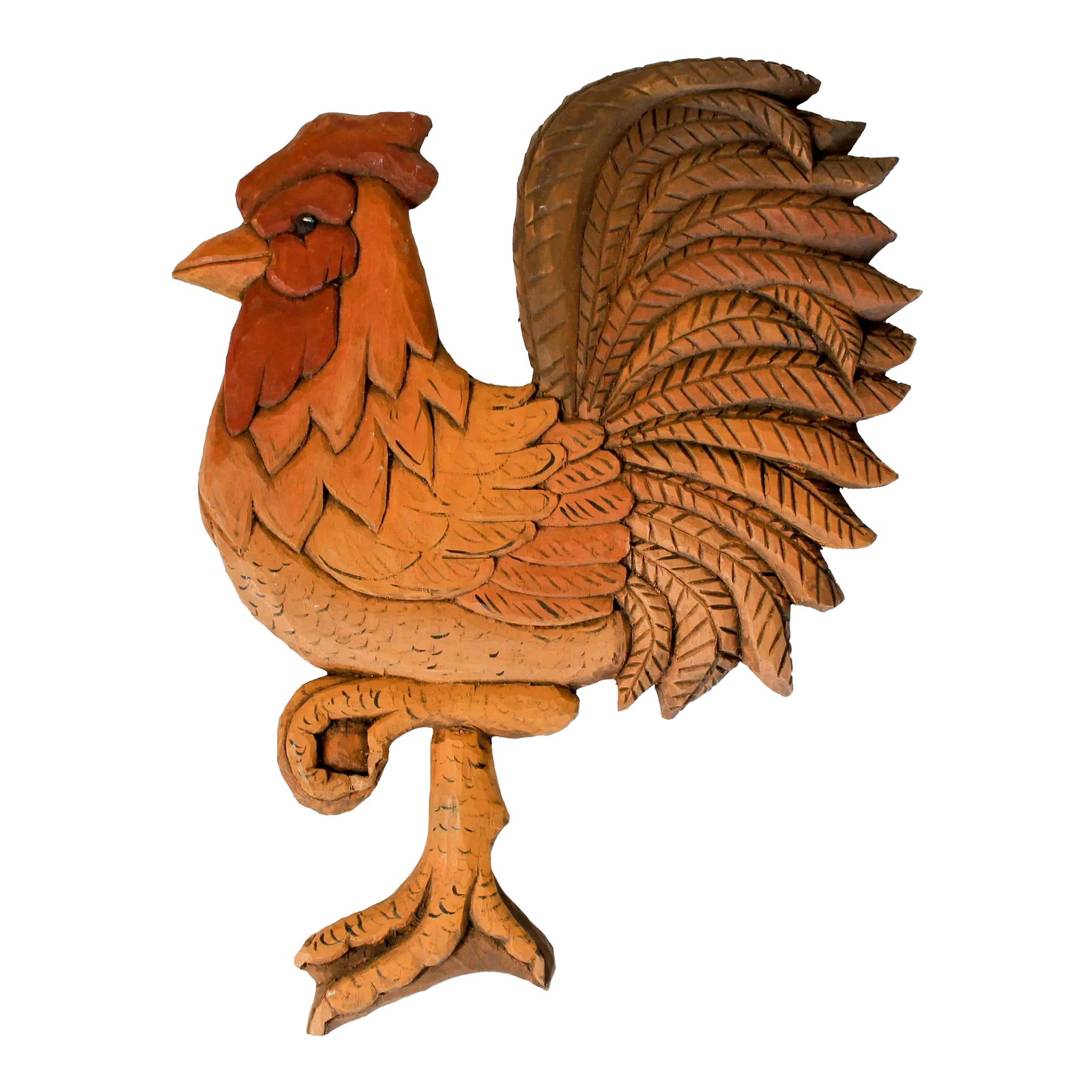Hand Carved Vintage Rooster Wall Hanging | Chairish