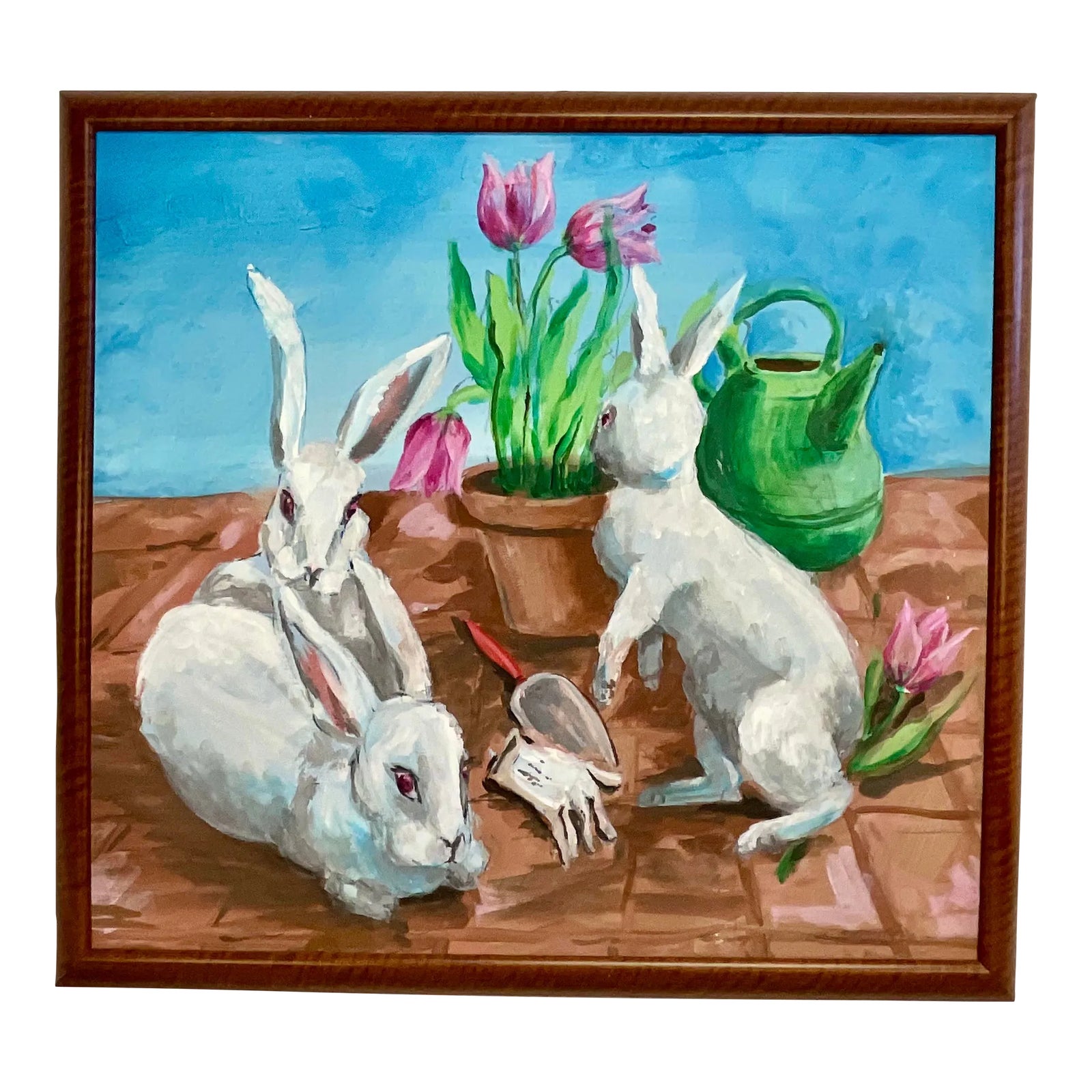 Mid-Century Impressionist Original Acrylic Painting, Easter Bunny ...