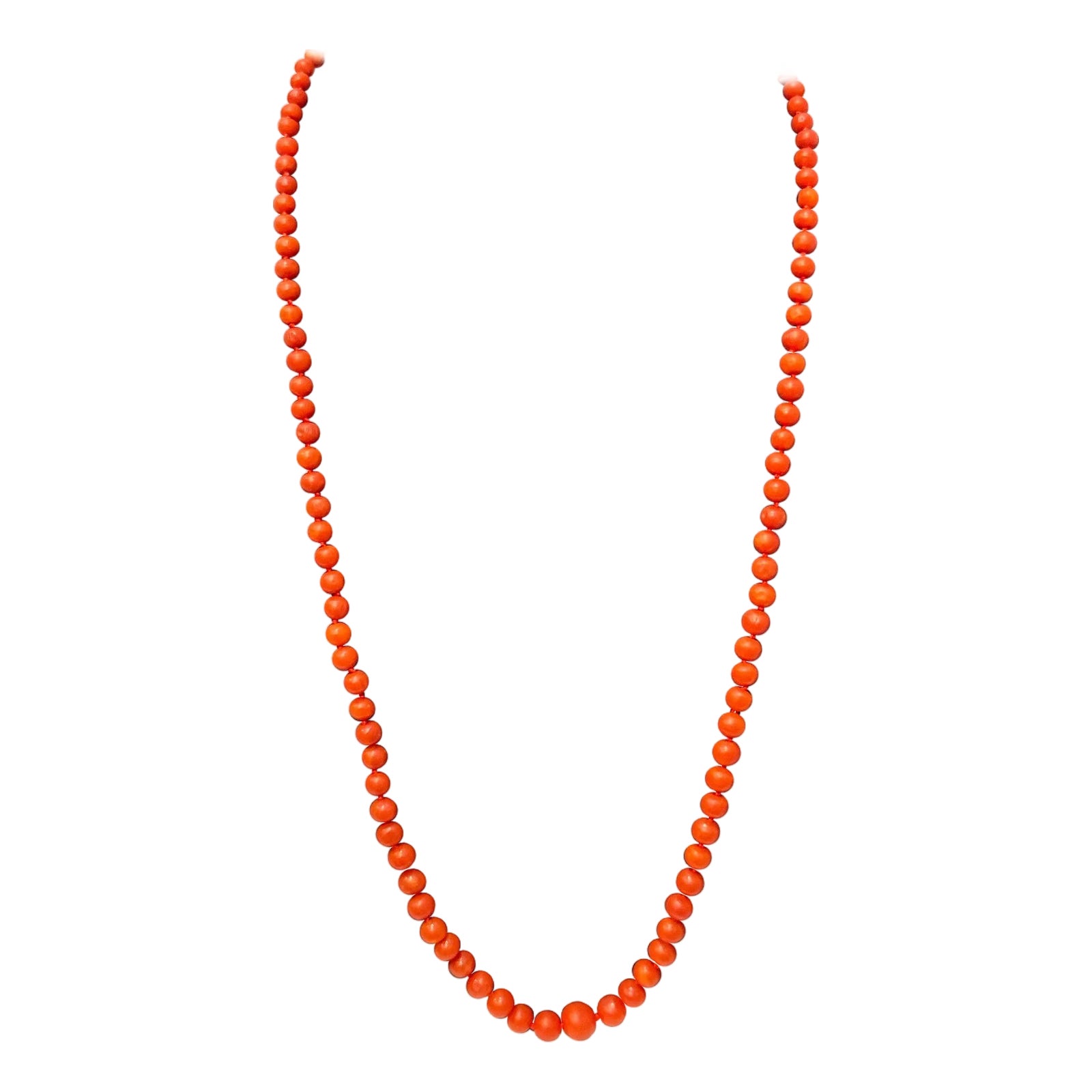 Vintage Natural Red Coral Strand Bead Necklace Silver Clasp, Estate ...