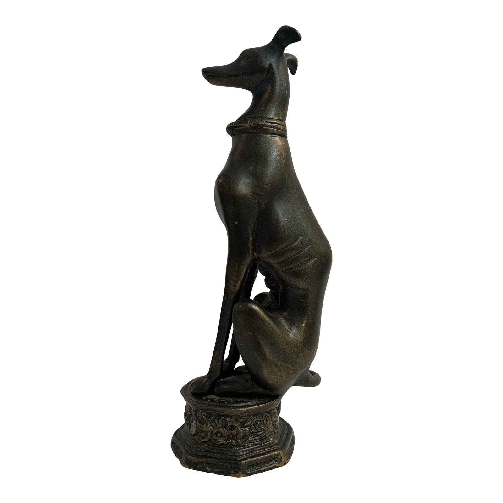 Vintage Bronze Finished Brass Seated Greyhound or Whippet 10.5” Statue ...