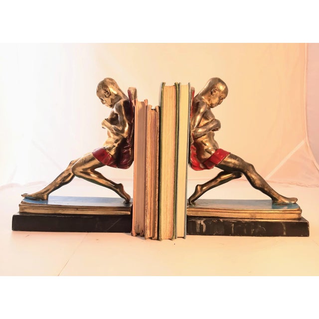 Vintage Art Deco Painted Muscle Male Men Figurine Bookends | Chairish