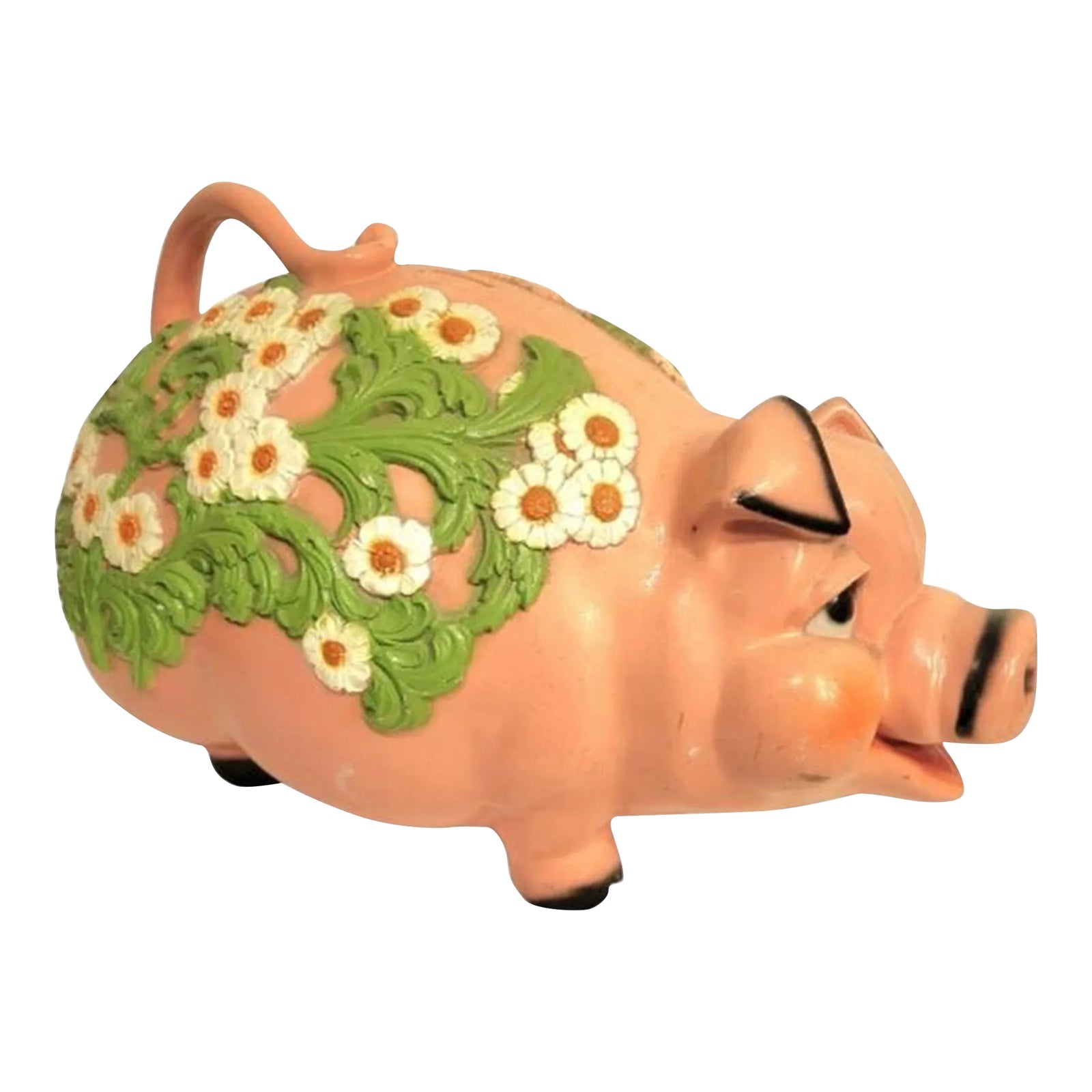 Vintage Palm Beach Regency Large Pink Green Floral Resin Pig Room Decor ...