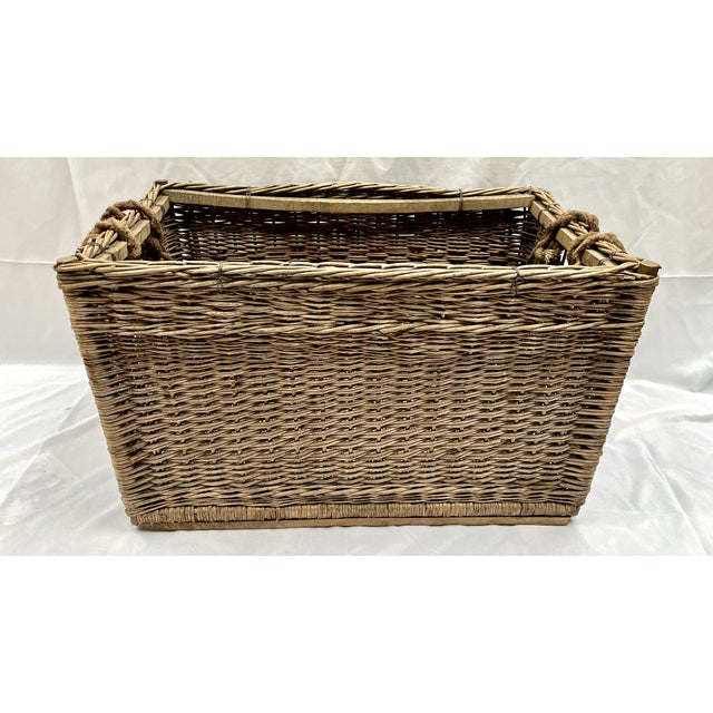 Mid 20th Century Vintage Belgian Woven Wicker Basket Crate With Rope ...