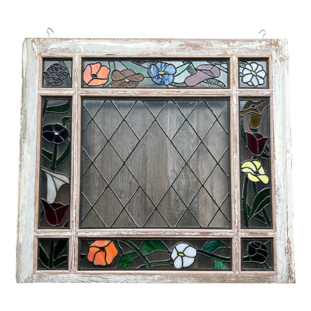 Flower Motif Stained Glass Window | Chairish