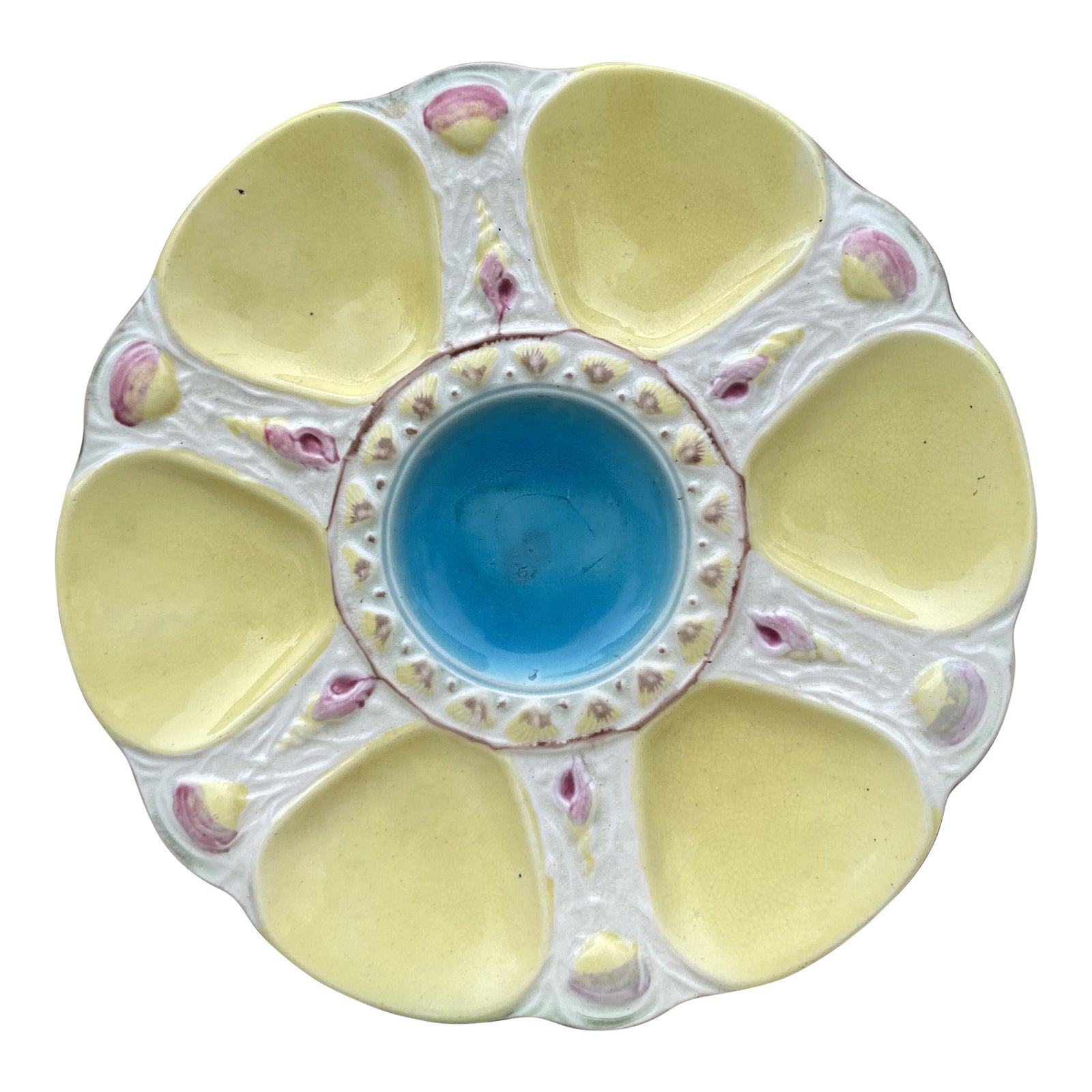 Rare 19th Century English Majolica Yellow Oyster Plate | Chairish