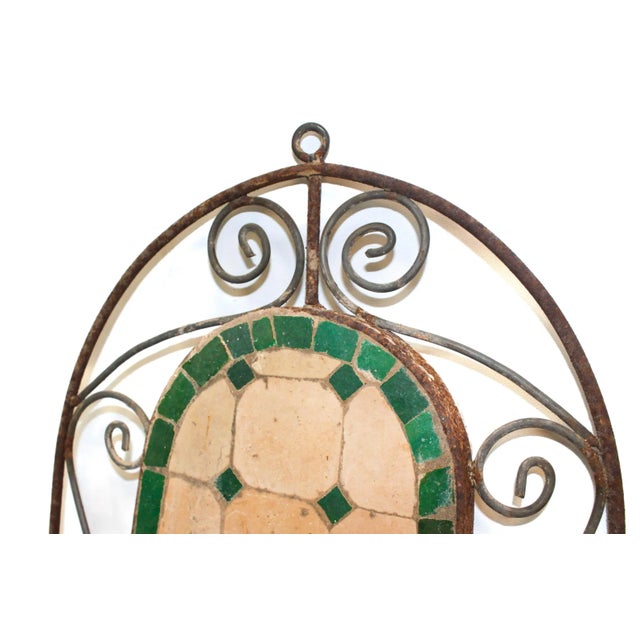 Terracotta Tile Wall Sconce With Candle Cup Green Accents | Chairish